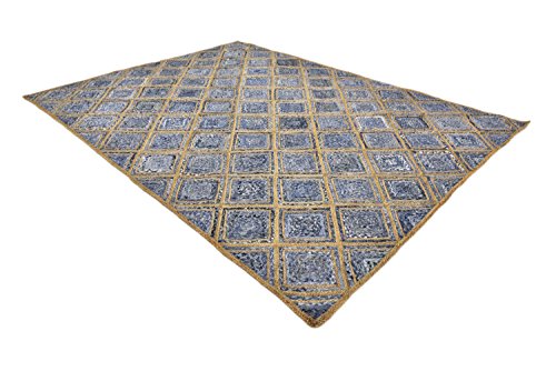 Unique Loom Braided Jute Collection Classic Quality Made Natural Hand Woven with Geometric Design Area Rug (9' 0 x 12' 0 Rectangular, Blue/ Natural)