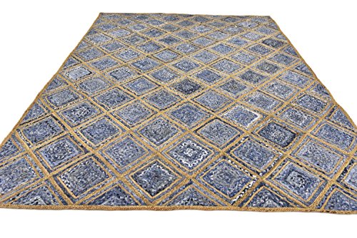 Unique Loom Braided Jute Collection Classic Quality Made Natural Hand Woven with Geometric Design Area Rug (9' 0 x 12' 0 Rectangular, Blue/ Natural)