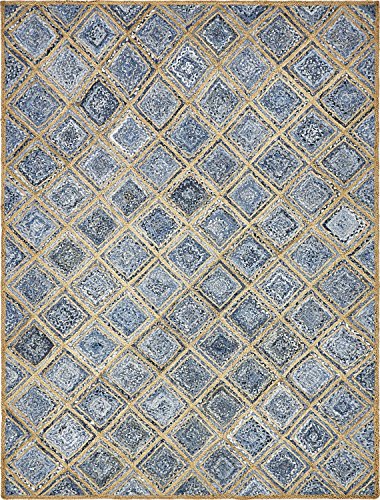 Unique Loom Braided Jute Collection Classic Quality Made Natural Hand Woven with Geometric Design Area Rug (9' 0 x 12' 0 Rectangular, Blue/ Natural)