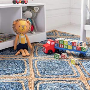 Unique Loom Braided Jute Collection Classic Quality Made Natural Hand Woven with Geometric Design Area Rug (9' 0 x 12' 0 Rectangular, Blue/ Natural)