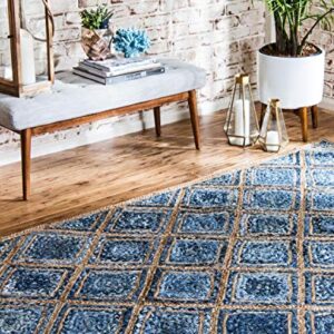 Unique Loom Braided Jute Collection Classic Quality Made Natural Hand Woven with Geometric Design Area Rug (9' 0 x 12' 0 Rectangular, Blue/ Natural)