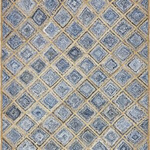 Unique Loom Braided Jute Collection Classic Quality Made Natural Hand Woven with Geometric Design Area Rug (9' 0 x 12' 0 Rectangular, Blue/ Natural)