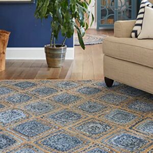 Unique Loom Braided Jute Collection Classic Quality Made Natural Hand Woven with Geometric Design Area Rug (9' 0 x 12' 0 Rectangular, Blue/ Natural)