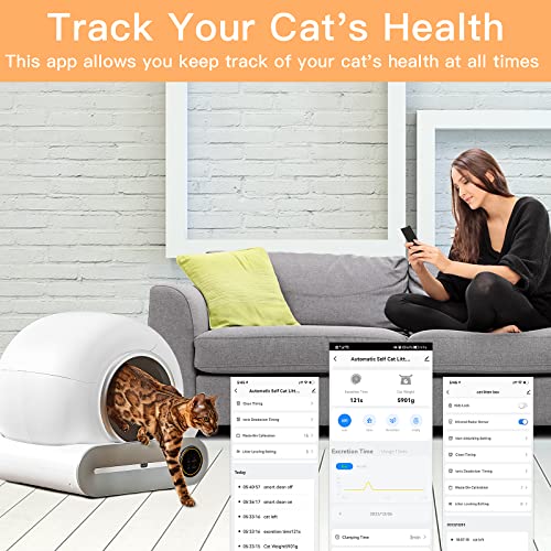 Self-Cleaning Cat Litter Box, Automatic Smart 65L+9L Large Cleaning Litter Box, APP Control Odor Removal Litter Box for Multiple Cats