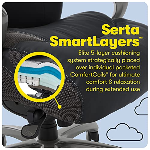 Serta Big and Tall Executive Office Chair with AIR Technology and Smart Layers Premium Elite Foam, Supports up to 350 Pounds, Bonded Leather, Black