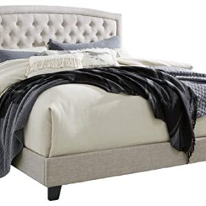 Signature Design by Ashley Jerary Farmhouse Button-Tufted Upholstered Platform Bed, King, Light Gray