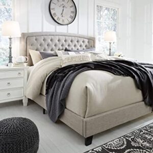 Signature Design by Ashley Jerary Farmhouse Button-Tufted Upholstered Platform Bed, King, Light Gray