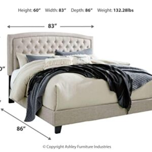 Signature Design by Ashley Jerary Farmhouse Button-Tufted Upholstered Platform Bed, King, Light Gray