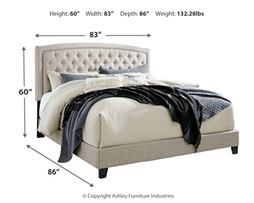 Signature Design by Ashley Jerary Farmhouse Button-Tufted Upholstered Platform Bed, King, Light Gray