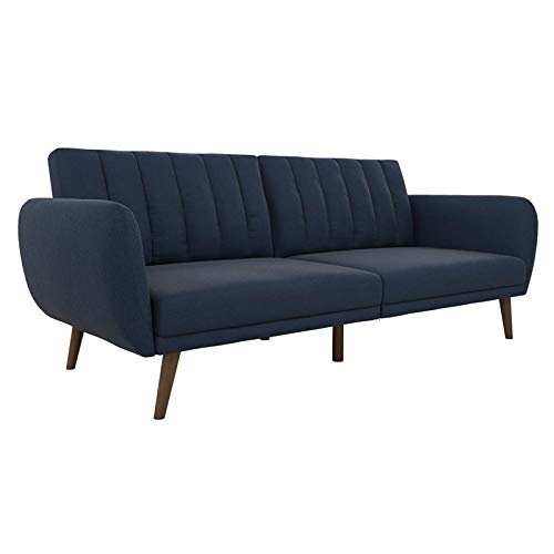 Novogratz Brittany Sofa Futon, Premium Linen Upholstery and Wooden Legs, Blue Linen