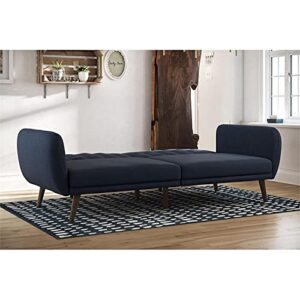 Novogratz Brittany Sofa Futon, Premium Linen Upholstery and Wooden Legs, Blue Linen