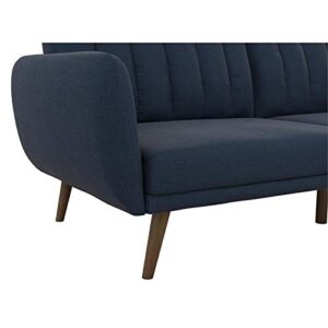 Novogratz Brittany Sofa Futon, Premium Linen Upholstery and Wooden Legs, Blue Linen