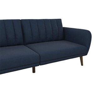 Novogratz Brittany Sofa Futon, Premium Linen Upholstery and Wooden Legs, Blue Linen