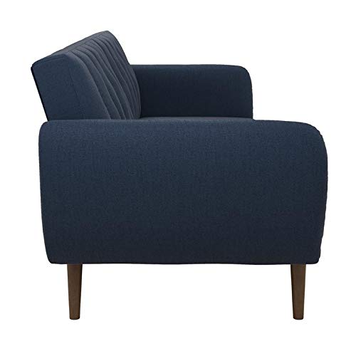 Novogratz Brittany Sofa Futon, Premium Linen Upholstery and Wooden Legs, Blue Linen