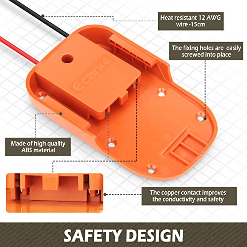 Ecarke Power Wheels Battery Adapter for Ridgid AEG 18V Hyper Lithium Battery Dock Power Connector Battery Converter 12 Gauge Robotics for DIY RC Toy Car Truck,E-Bike（1 Pcs）