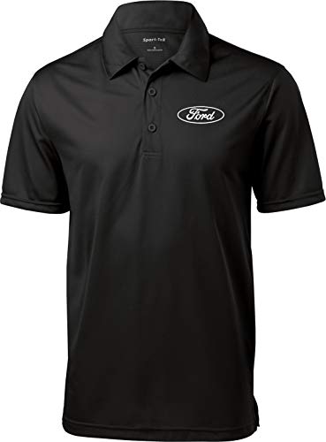 White Ford Oval Crest Chest Print Textured Polo Shirt, Black XL