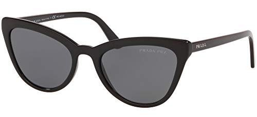 Prada Catwalk PR 01VS 1AB5Z1 Black Plastic Cat-Eye Sunglasses Grey Polarized Lens