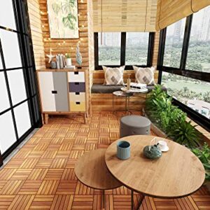 Interbuild Acacia Hardwood Interlocking Patio Deck Tiles, 12" × 12" (Pack of 10), Easy to Install Floor Tile for Both Indoor & Outdoor Use - Golden Teak