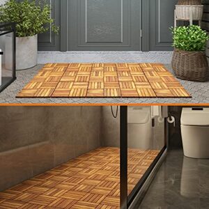 Interbuild Acacia Hardwood Interlocking Patio Deck Tiles, 12" × 12" (Pack of 10), Easy to Install Floor Tile for Both Indoor & Outdoor Use - Golden Teak