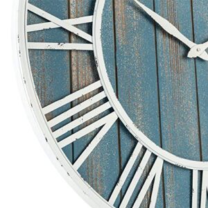 36" Coastal Wall Clock - Metal & Solid Wood Noiseless Weathered Beach Blue Wall Clock