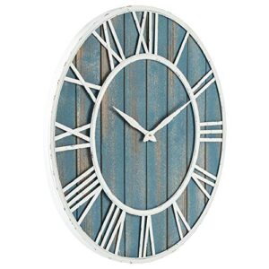 36" Coastal Wall Clock - Metal & Solid Wood Noiseless Weathered Beach Blue Wall Clock