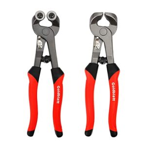 goldblatt 2 piece glass tile nippers set – heavy duty wheeled glass mosaic nipper & hd ceramic tile nipper, tile cutter pliers soft-grip handle – shapping plier, nipper cutting tools, stone, metal