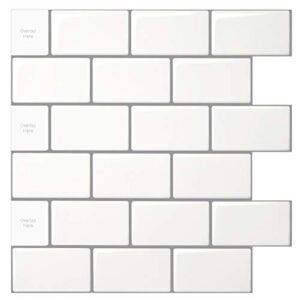 longking 10-sheet peel and stick tile for kitchen backsplash, 12×12 inches off white subway tile with grey grout