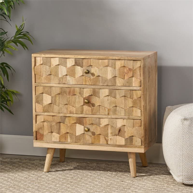 Great Deal Furniture Poppy Mid-Century Modern Mango Wood 3 Drawer Chest, Natural