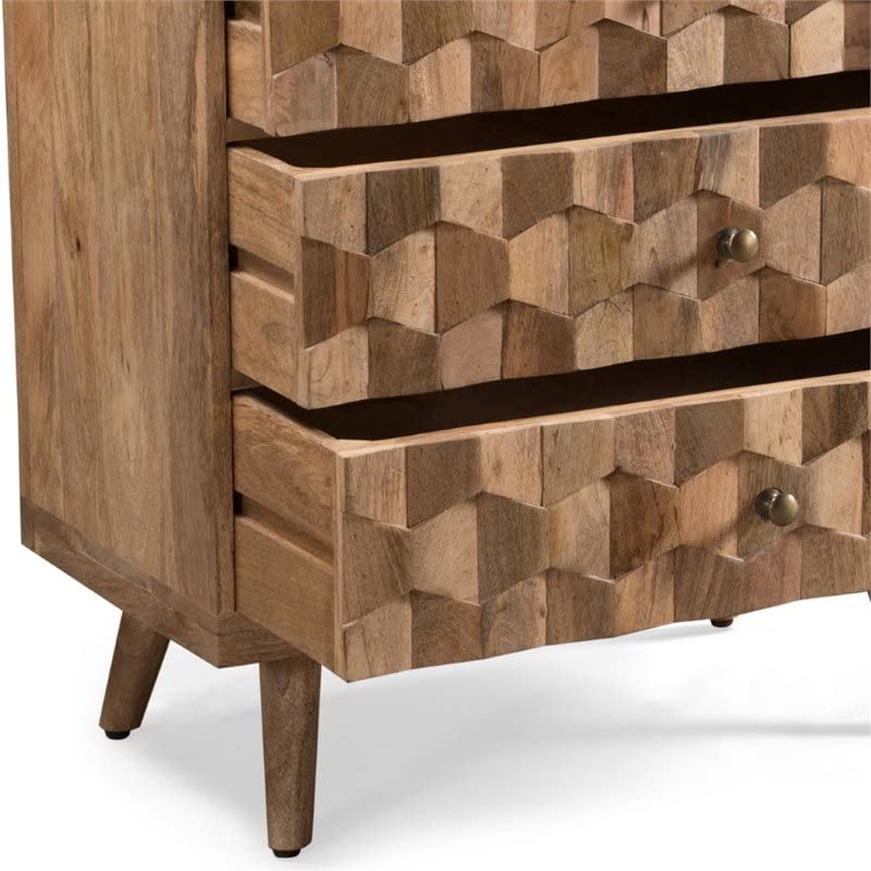 Great Deal Furniture Poppy Mid-Century Modern Mango Wood 3 Drawer Chest, Natural