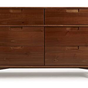 Walker Edison Mid Century Modern Grooved Handle Wood Dresser Bedroom Storage Drawer Organizer Closet Hallway, 6 Drawer, Walnut