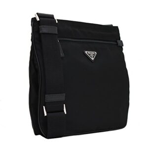 Prada Midnight Black Tessuto Nylon & Saffian Leather Designer Crossbody Messenger Travel Bag for Women and for Men 2VH563