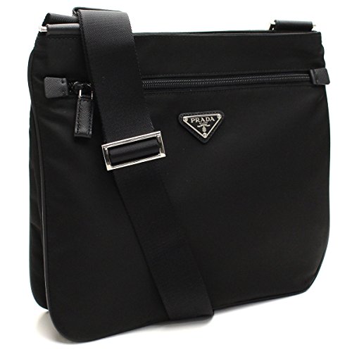 Prada Midnight Black Tessuto Nylon & Saffian Leather Designer Crossbody Messenger Travel Bag for Women and for Men 2VH563