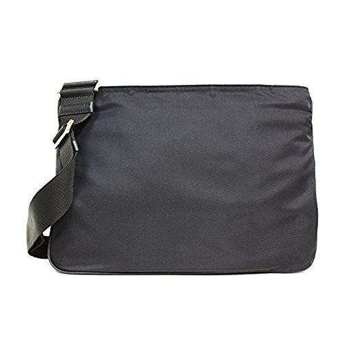 Prada Midnight Black Tessuto Nylon & Saffian Leather Designer Crossbody Messenger Travel Bag for Women and for Men 2VH563