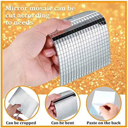 Self-Adhesive Mirrors Mosaic Tiles Real Glass Craft Mini Square Glass Mosaic Stickers Mini Mirror Stickers for DIY Disco Glass Tiles Decorations Making, 5 x 5 mm (Silver,10800 Pieces)