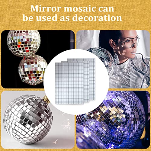 Self-Adhesive Mirrors Mosaic Tiles Real Glass Craft Mini Square Glass Mosaic Stickers Mini Mirror Stickers for DIY Disco Glass Tiles Decorations Making, 5 x 5 mm (Silver,10800 Pieces)