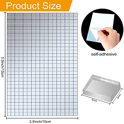 Self-Adhesive Mirrors Mosaic Tiles Real Glass Craft Mini Square Glass Mosaic Stickers Mini Mirror Stickers for DIY Disco Glass Tiles Decorations Making, 5 x 5 mm (Silver,10800 Pieces)