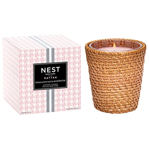 NEST Fragrances Himalayan Salt & Rosewater Scented Classic, Long-Lasting Candle for Home with Rattan Sleeve, 8 Oz