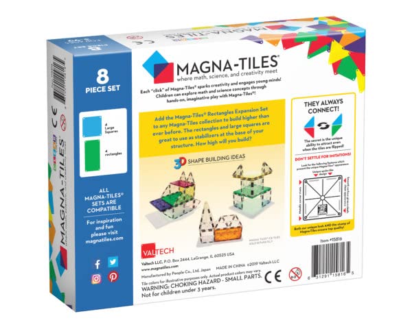 Magna Tiles Rectangles Expansion Set, The Original Magnetic Building Tiles for Creative Open-Ended Play, Educational Toys for Children Ages 3 Years + (8 Pieces)