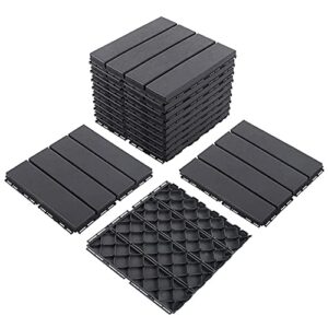 domi outdoor living patio deck tiles, 12 x 12 inches composite interlocking decking tile, four slat plastic outdoor flooring, 9 pieces one pack, dark grey