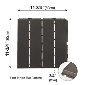 domi outdoor living Patio Deck Tiles, 12 x 12 inches Composite Interlocking Decking Tile, Four Slat Plastic Outdoor Flooring, 9 Pieces One Pack, Dark Grey