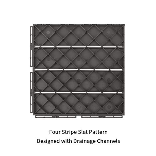 domi outdoor living Patio Deck Tiles, 12 x 12 inches Composite Interlocking Decking Tile, Four Slat Plastic Outdoor Flooring, 9 Pieces One Pack, Dark Grey