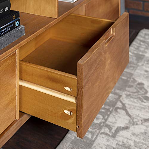 Walker Edison 3-Drawer Mid Century Modern Wood TV Stand for TV's up to 65" Flat Screen Cabinet Door Living Room Storage Entertainment Center, 58 Inch, Caramel