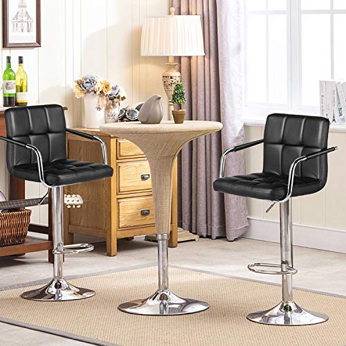 Yaheetech Bar Stools Adjustable Counter Stools Bar Chairs Synthetic Leather Modern Design Swivel Barstools Gas Lift Stools for Kitchen Counter 360 Degree Swivel Seat Top, Set of 2 Black