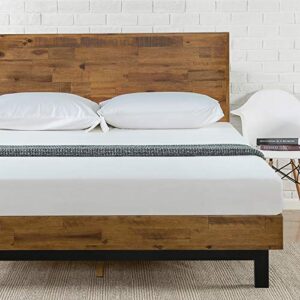 zinus tricia wood platform bed frame with adjustable headboard / wood slat support with no box spring needed / easy assembly, queen