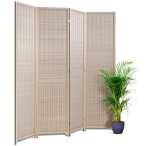 MGHH Room Divider 4 Panel, Bamboo Room Divider Wall Folding Privacy Wall Divider Wood Screen for Home Bedroom Living Room, Natural