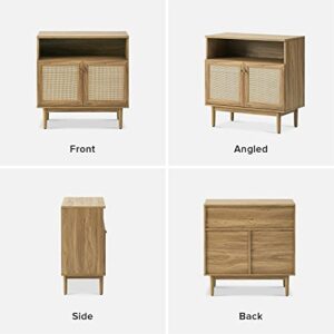 mopio Haylee Farmhouse Boho Sideboard Buffet Accent Storage Credenza, with Natural Rattan Exterior Doors, for Media Console Table (Haylee 2-Door Cabinet, Natural Oak)