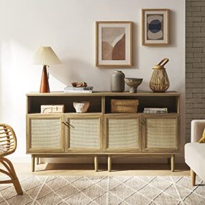 mopio Haylee Farmhouse Boho Sideboard Buffet Accent Storage Credenza, with Natural Rattan Exterior Doors, for Media Console Table (Haylee 2-Door Cabinet, Natural Oak)