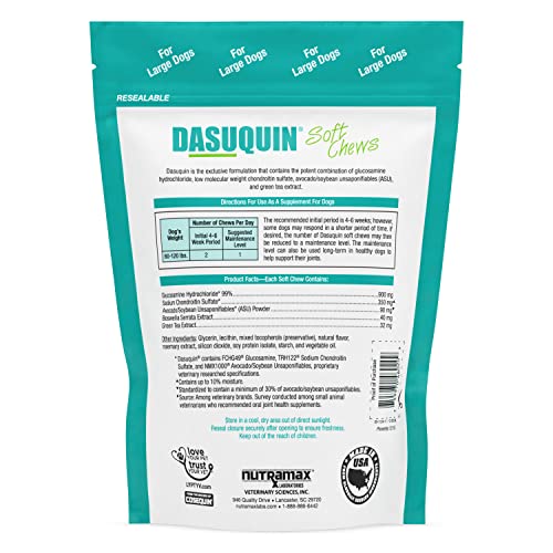 Nutramax Dasuquin Joint Health Supplement for Large Dogs - With Glucosamine, Chondroitin, ASU, Boswellia Serrata Extract, and Green Tea Extract, 84 Soft Chews