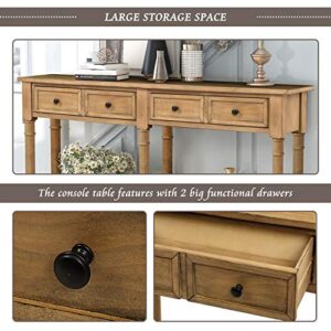 P PURLOVE Retro Console Table Sofa Table for Entryway with Drawers and Shelf Living Room Table (Old Pine)