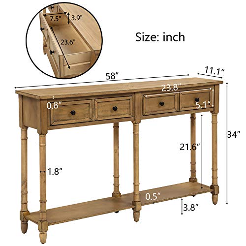 P PURLOVE Retro Console Table Sofa Table for Entryway with Drawers and Shelf Living Room Table (Old Pine)